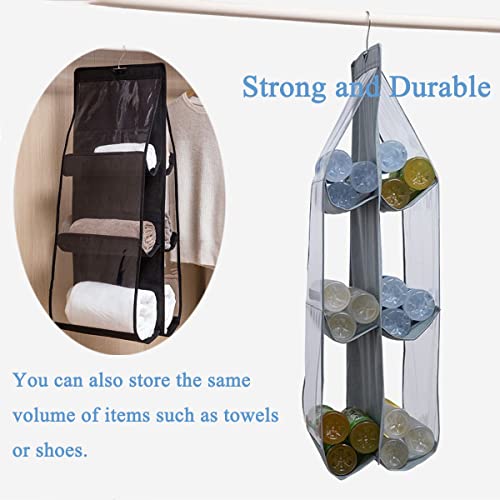 JRIQHOLD Purse Organizer Closet Dustproof Handbag Organisers Set, 2 Pcs 6 Pockets Nonwoven Fabric Easy Access Hanging Purse Storage Organizer for Dormitory Bedroom (Grey&Black)