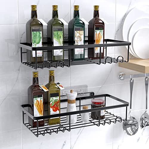 DINGXI Shower Caddy, 5 Packs Shower Shelves, Adhesive Shower Organizer No Drilling, with Shower Loofah Balls (1 Pack) with Adhesives or Screws Mounted for Bathroom Toilet & Kitchen (Black)