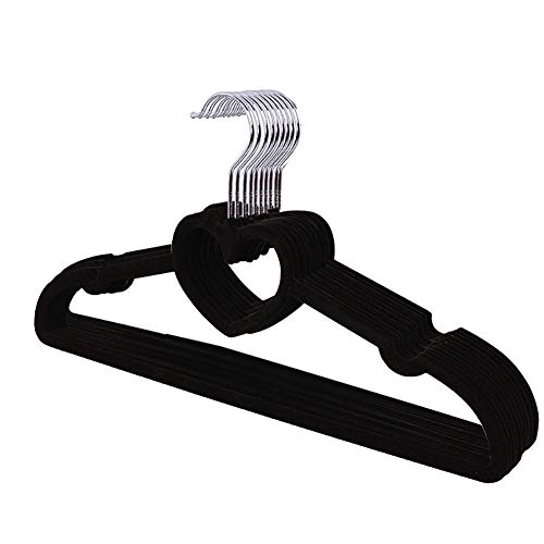 Velvet Hangers Pack of 20, Non Slip Standard Clothing Adult Heart-Shaped Clothes Hanger, Notches 360 Degree Swivel Hook Felt Hangers, for Heavy Coats, Jackets, Office Suits,Undergarments,Black