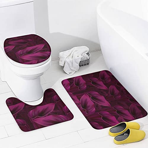 Kazynee Burgundy Flower 4 Piece Shower Curtain Sets, Non-Slip Rugs, Toilet Lid Cover and Bath Mat, Durable and Waterproof, for Bathroom Decor Set One Size