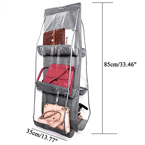 JRIQHOLD Purse Organizer Closet Dustproof Handbag Organisers Set, 2 Pcs 6 Pockets Nonwoven Fabric Easy Access Hanging Purse Storage Organizer for Dormitory Bedroom (Grey&Black)