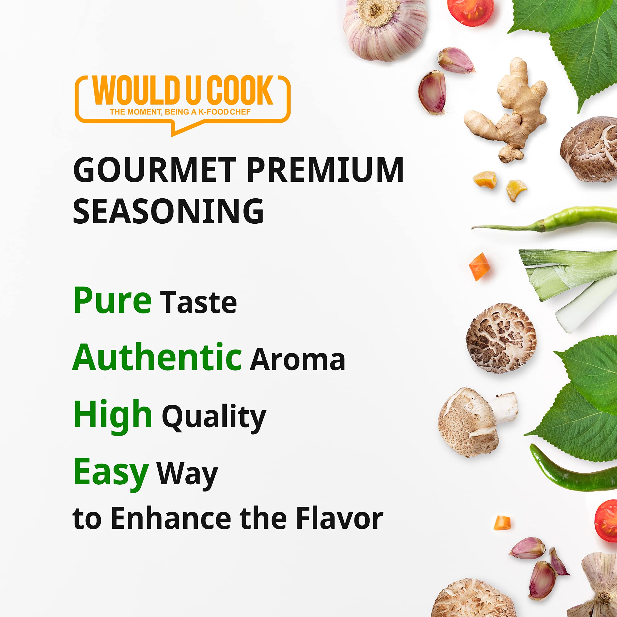 WOULD U COOK GOURMET PREMIUM SEASONING Scallion Granules (54g/1.90oz), Taste of Korea, Vegan, Magic Powder, Green Onion