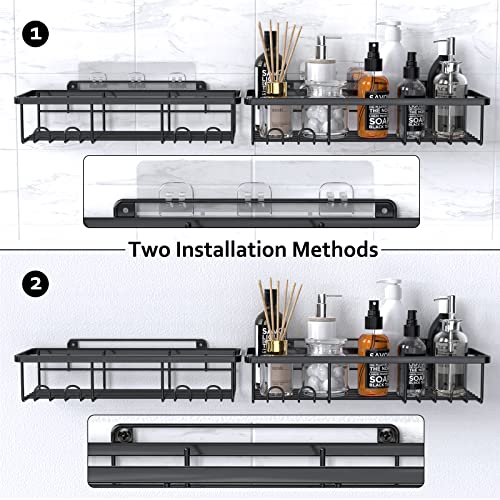 DINGXI Shower Caddy, 5 Packs Shower Shelves, Adhesive Shower Organizer No Drilling, with Shower Loofah Balls (1 Pack) with Adhesives or Screws Mounted for Bathroom Toilet & Kitchen (Black)