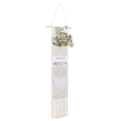 Navaris Macrame Wall Holder Storage - Hanging Decor Organizer for Door or Walls - Boho Decoration with 3 Large Pockets to Hang Over Doors or On Wall