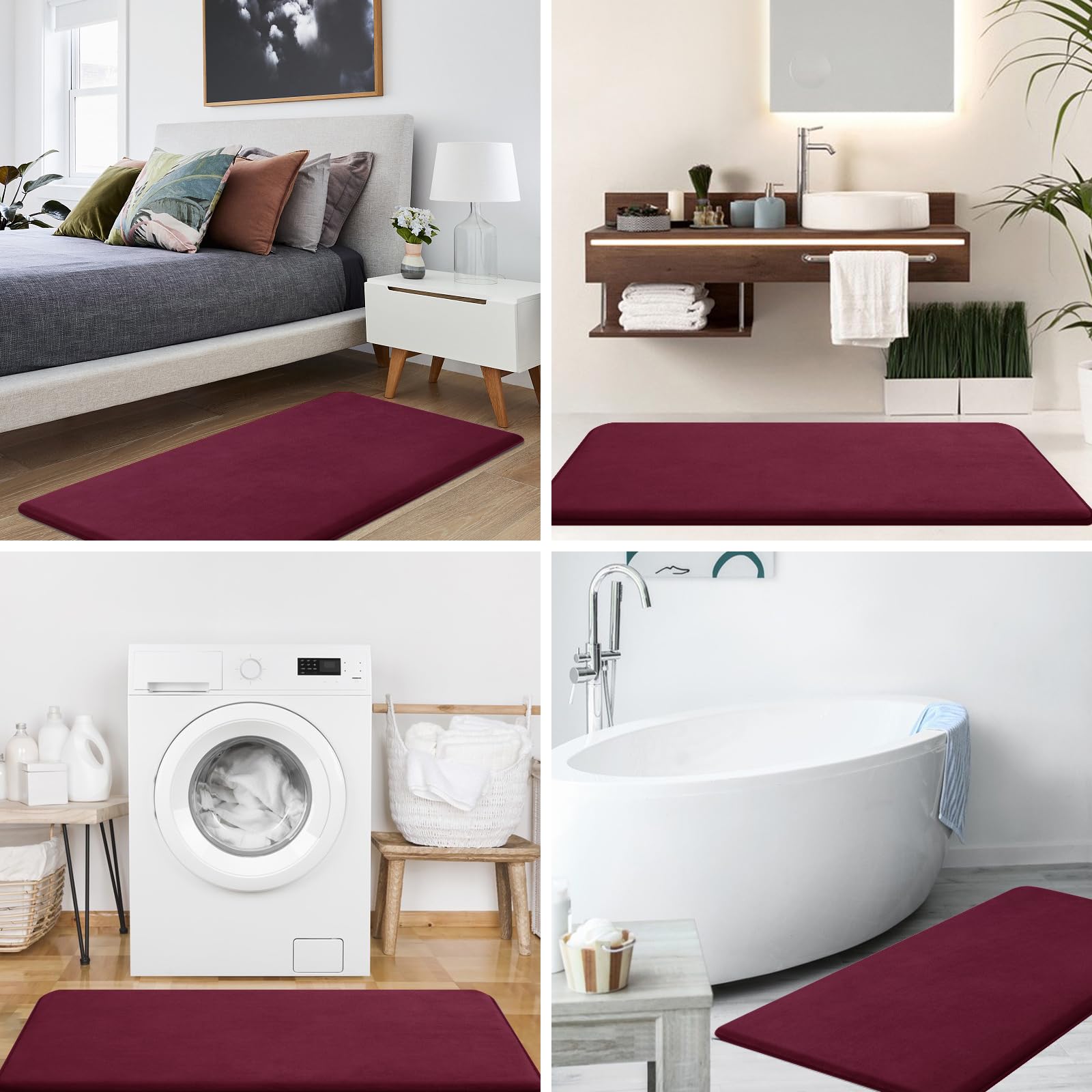 Smiry Memory Foam Bath Mat 24x16, Extra Soft and Absorbent Bathroom Mats, Non Slip Washable Carpet for Floor, Shower and Tub, Burgundy