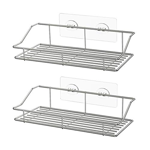 SMARTAKE 2-Pack Shower Caddy, Adhesive Bathroom Shelf Wall Mounted, No Drilling Strong Shower Caddies Kitchen Racks - Stainless Steel Storage Organizers (9.9 Inches), Silver