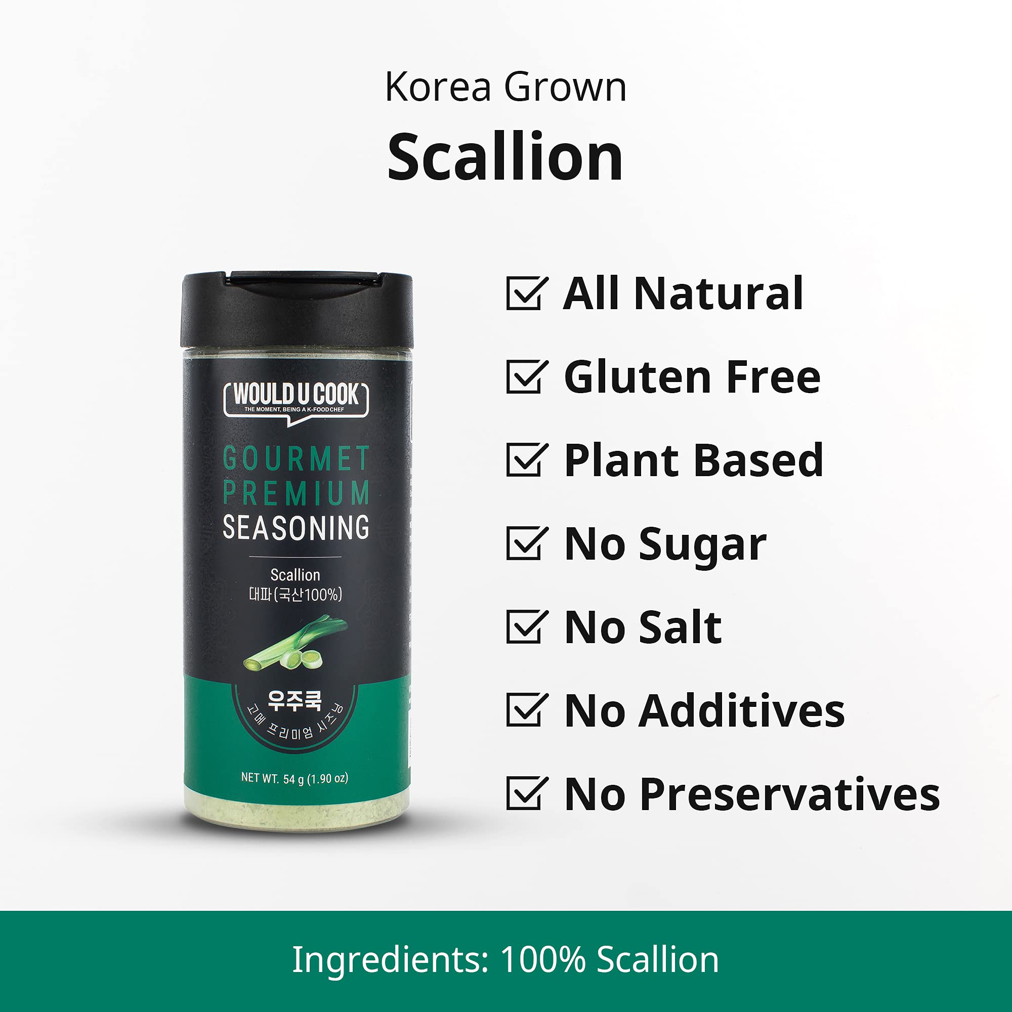 WOULD U COOK GOURMET PREMIUM SEASONING Scallion Granules (54g/1.90oz), Taste of Korea, Vegan, Magic Powder, Green Onion
