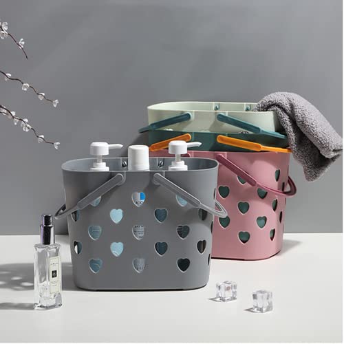 3Pack Portable Shower Caddy Tote Plastic Storage Basket,Heart Shaped Bath Basket Storage Basket with Handle for Bathroom, Pantry, Kitchen, College Dorm