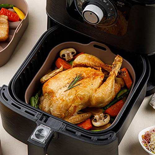 EMVANV Air Fryer Pot, Silicone Square Replacement Basket Grill Pan Baking Microwave Oven Square Tray Air Fryer Oven Accessories