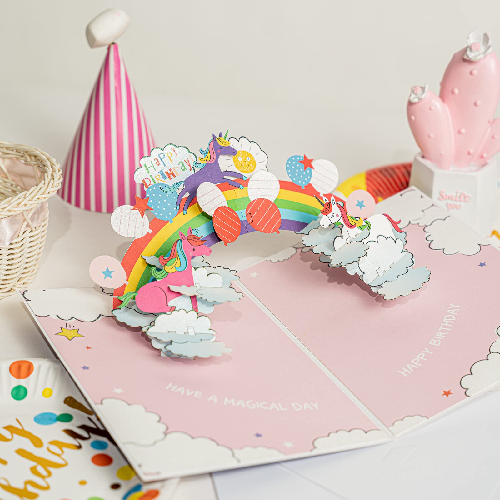 WRAPAHOLIC Pop Up Birthday Card - 3D Popup Card Glitter Rainbow Unicorn - 5.9 Inch x 7.9 Inch