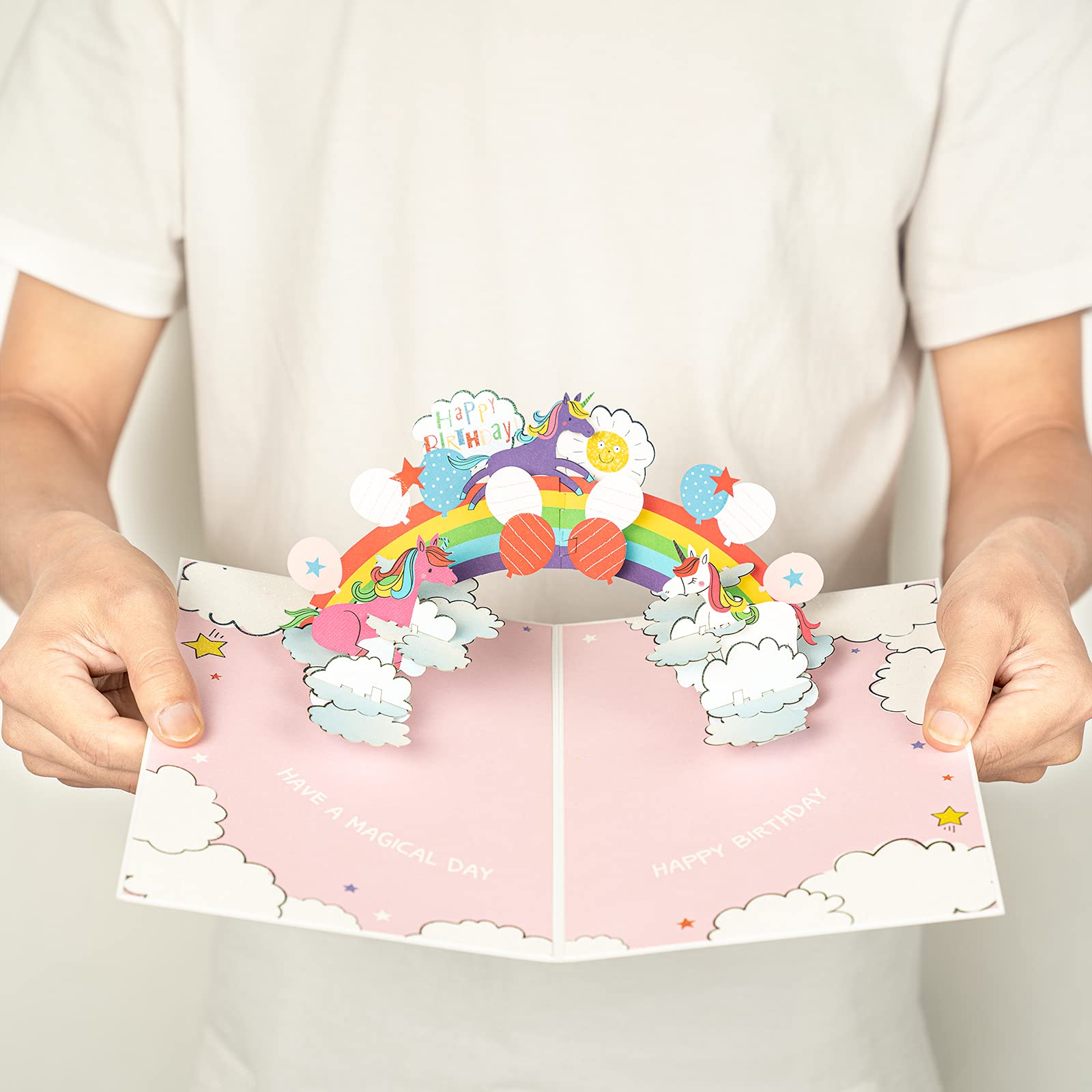 WRAPAHOLIC Pop Up Birthday Card - 3D Popup Card Glitter Rainbow Unicorn - 5.9 Inch x 7.9 Inch
