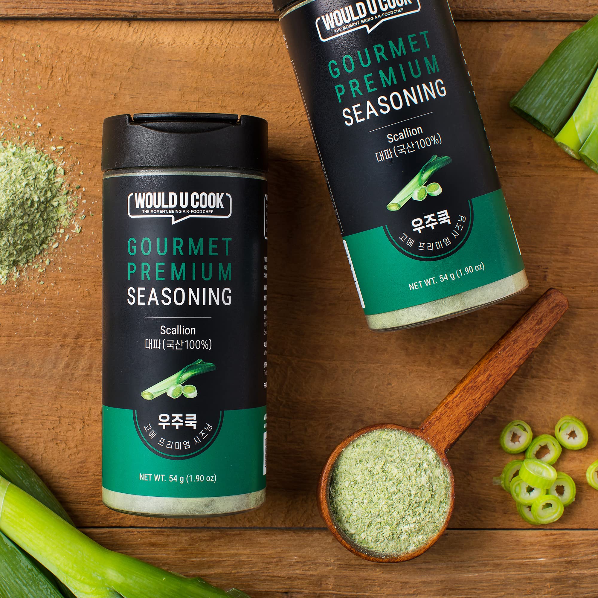WOULD U COOK GOURMET PREMIUM SEASONING Scallion Granules (54g/1.90oz), Taste of Korea, Vegan, Magic Powder, Green Onion