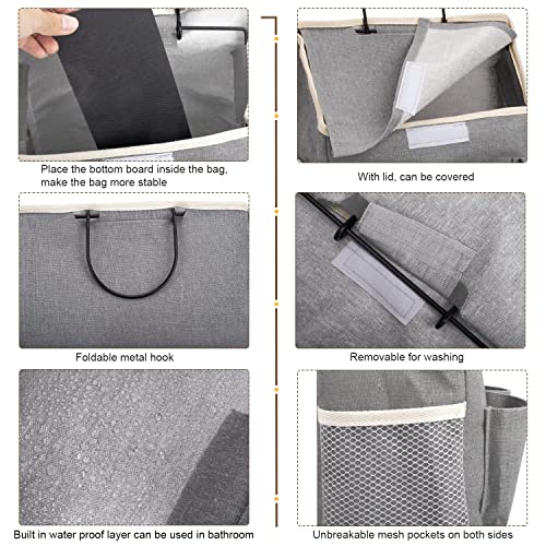 LYroo Gray Wall Organizer Hanging Basket with Lid Hanging Organizer Bag for Bathroom Bedroom Kitchen Dorm Room Essentials Rv Storage and Organization Locker Organizer