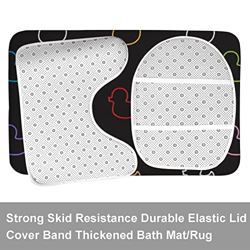 4 Pcs Duck Rubber Black Bathroom Shower Curtain Set with Waterproof Shower Curtain, Non-Slip Soft Flannel Rugs, Toilet Lid Cover, Bath Mat and 12 Hooks 72"x72"