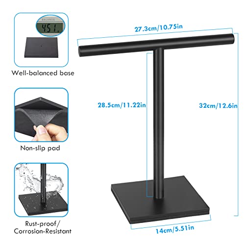 DUKWIN Hand Towel Holder, SUS304 Stainless Steel Hand Towel Stand T-Shaped Matte Black Freestanding Rack for Bathroom Kitchen Countertop with Square Base