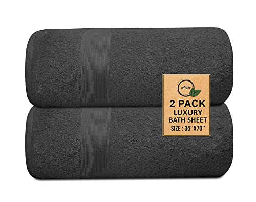 Softolle 100% Cotton Luxury Bath Sheets - 600 GSM Cotton Towels for Bathroom - Set of 2 Bath Sheets - Eco-Friendly, Super Soft, Highly Absorbent - Oeko-Tex Certified - 35" x 70" Inches (Grey)