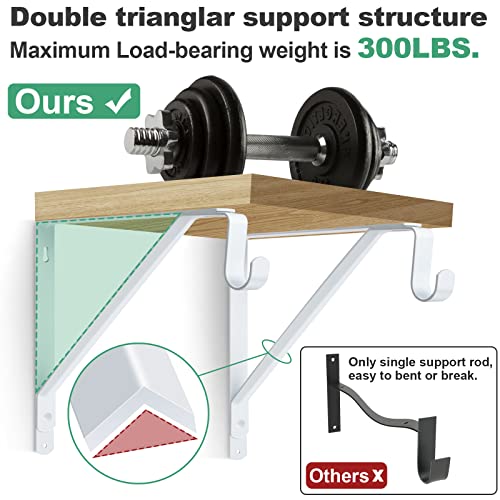 Closet Rod Bracket, 3 Pack Heavy Duty Closet Rod Support 11×10.2×1 Inch, White Closet Shelf & Rod Brackets Holder, Wall Mounted Shelf Rod Hangers Hooks with Screw