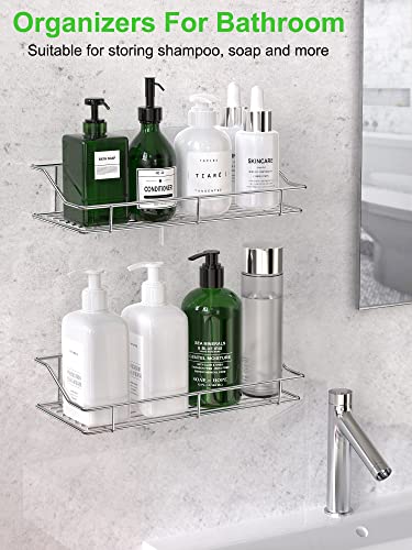 SMARTAKE 2-Pack Shower Caddy, Adhesive Bathroom Shelf Wall Mounted, No Drilling Strong Shower Caddies Kitchen Racks - Stainless Steel Storage Organizers (9.9 Inches), Silver