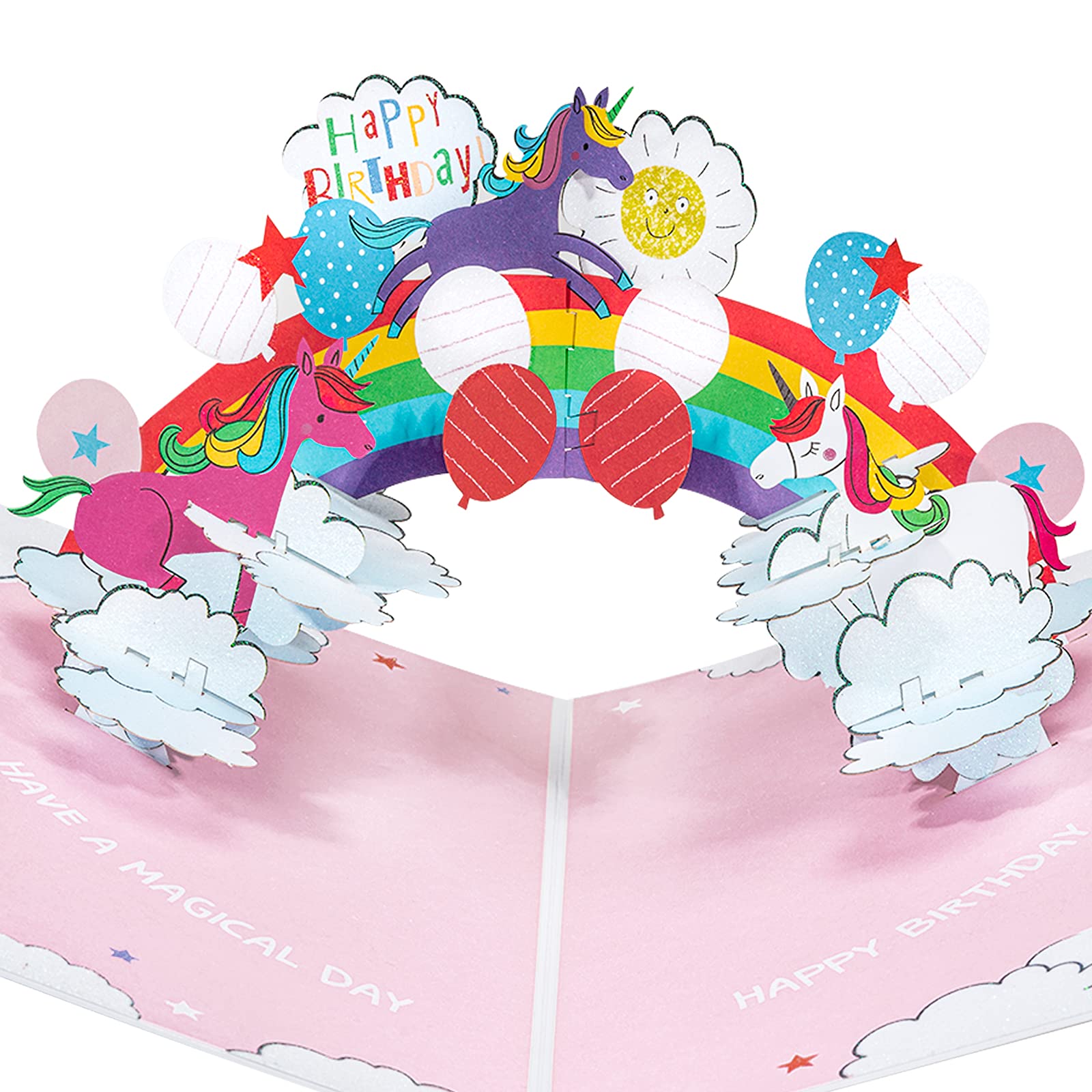 WRAPAHOLIC Pop Up Birthday Card - 3D Popup Card Glitter Rainbow Unicorn - 5.9 Inch x 7.9 Inch