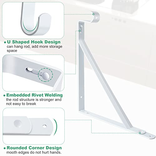 Closet Rod Bracket, 3 Pack Heavy Duty Closet Rod Support 11×10.2×1 Inch, White Closet Shelf & Rod Brackets Holder, Wall Mounted Shelf Rod Hangers Hooks with Screw