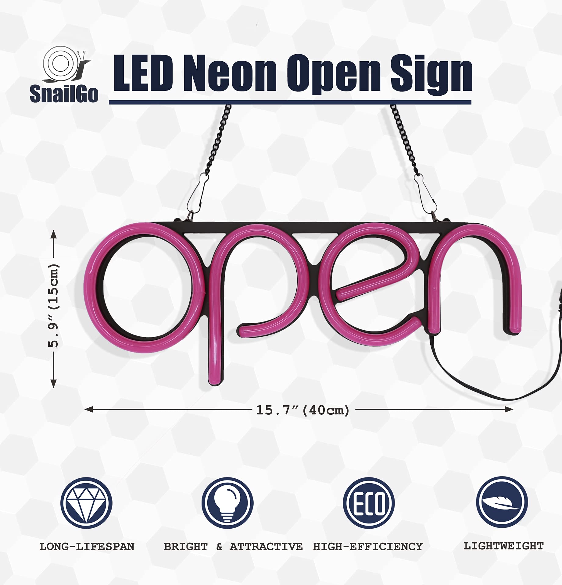 Open Signs for Business,LED Neon Open Sign,16x6 inch Lighted Sign for Restaurants Offices Retail Shops Window Storefronts,12V/1A Power Supply,with ON/OFF Switch (Horizontal Rose Red)