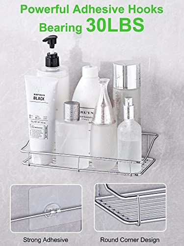 SMARTAKE 2-Pack Shower Caddy, Adhesive Bathroom Shelf Wall Mounted, No Drilling Strong Shower Caddies Kitchen Racks - Stainless Steel Storage Organizers (9.9 Inches), Silver