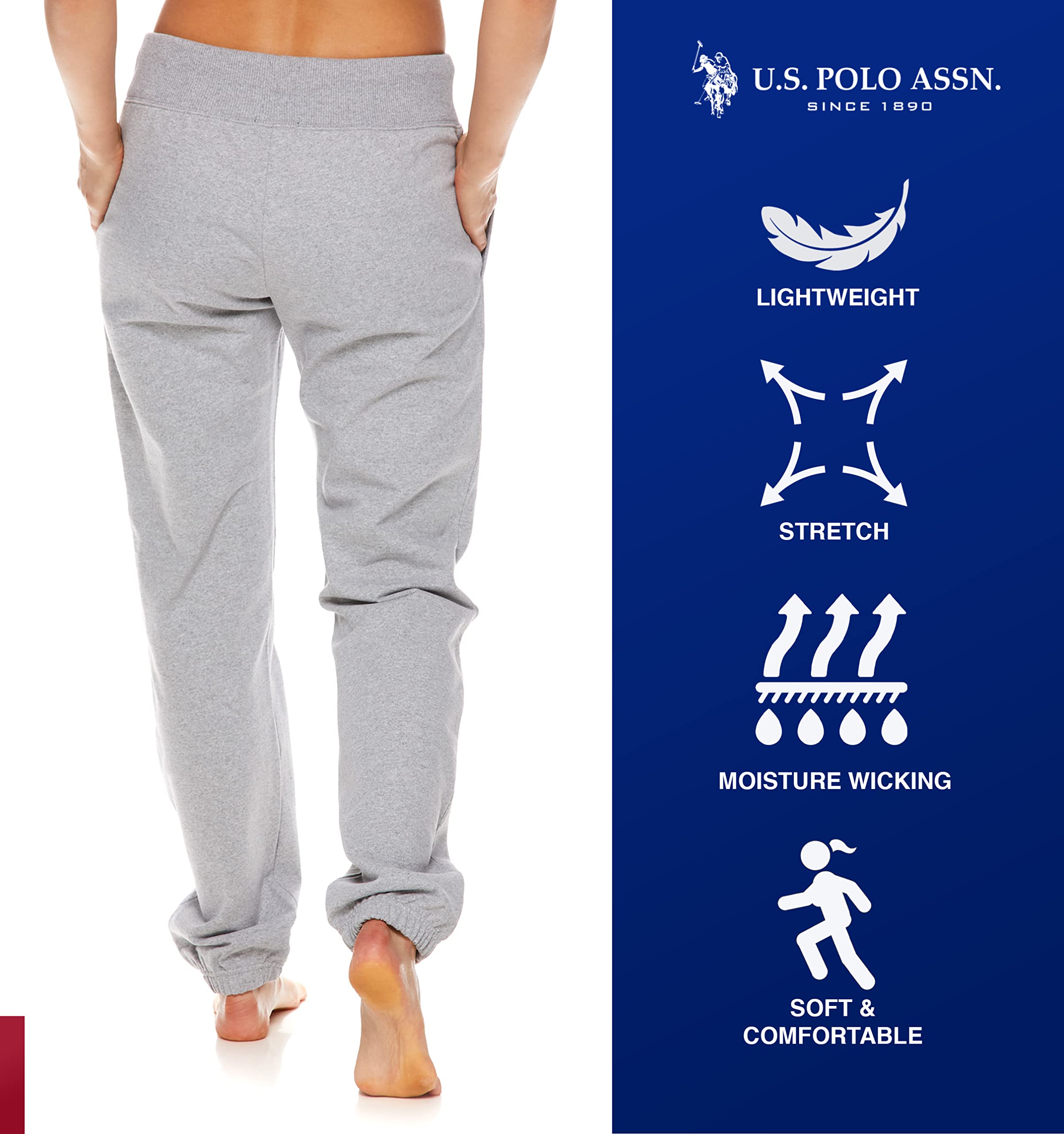 U.S. Polo Assn. Essentials Grey Sweatpants for Women, Comfy French Terry Womens Joggers with Pockets (Heather Grey, Medium)