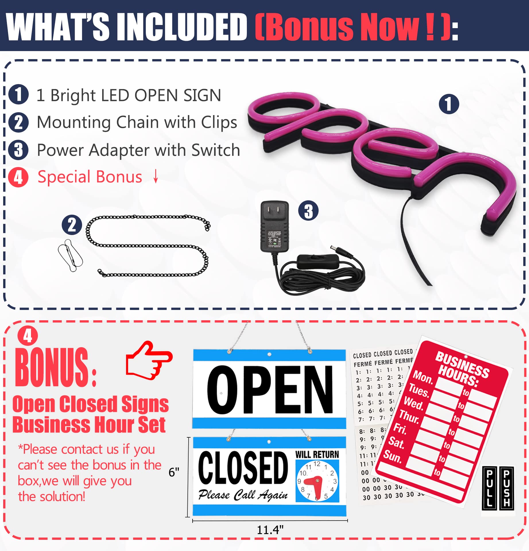 Open Signs for Business,LED Neon Open Sign,16x6 inch Lighted Sign for Restaurants Offices Retail Shops Window Storefronts,12V/1A Power Supply,with ON/OFF Switch (Horizontal Rose Red)