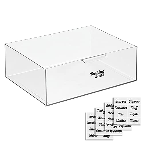 mDesign Plastic Closet Storage Organizer Bin Container with 32 Labels - Organizer for Drawers, Shelves, Bedroom, and Hallway Storage - 16" Long - Clear