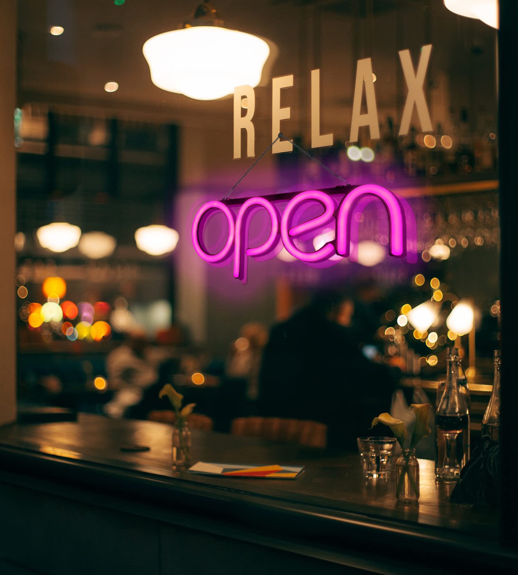 Open Signs for Business,LED Neon Open Sign,16x6 inch Lighted Sign for Restaurants Offices Retail Shops Window Storefronts,12V/1A Power Supply,with ON/OFF Switch (Horizontal Rose Red)