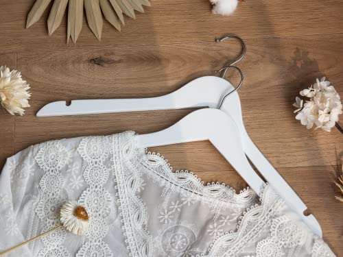 StorageWorks White Wooden Hangers, 10 Pack Slim Natural Wood Hangers, Premium Solid Wood Clothes Hanger for Tank Top, T-Shirt, Strap Dress