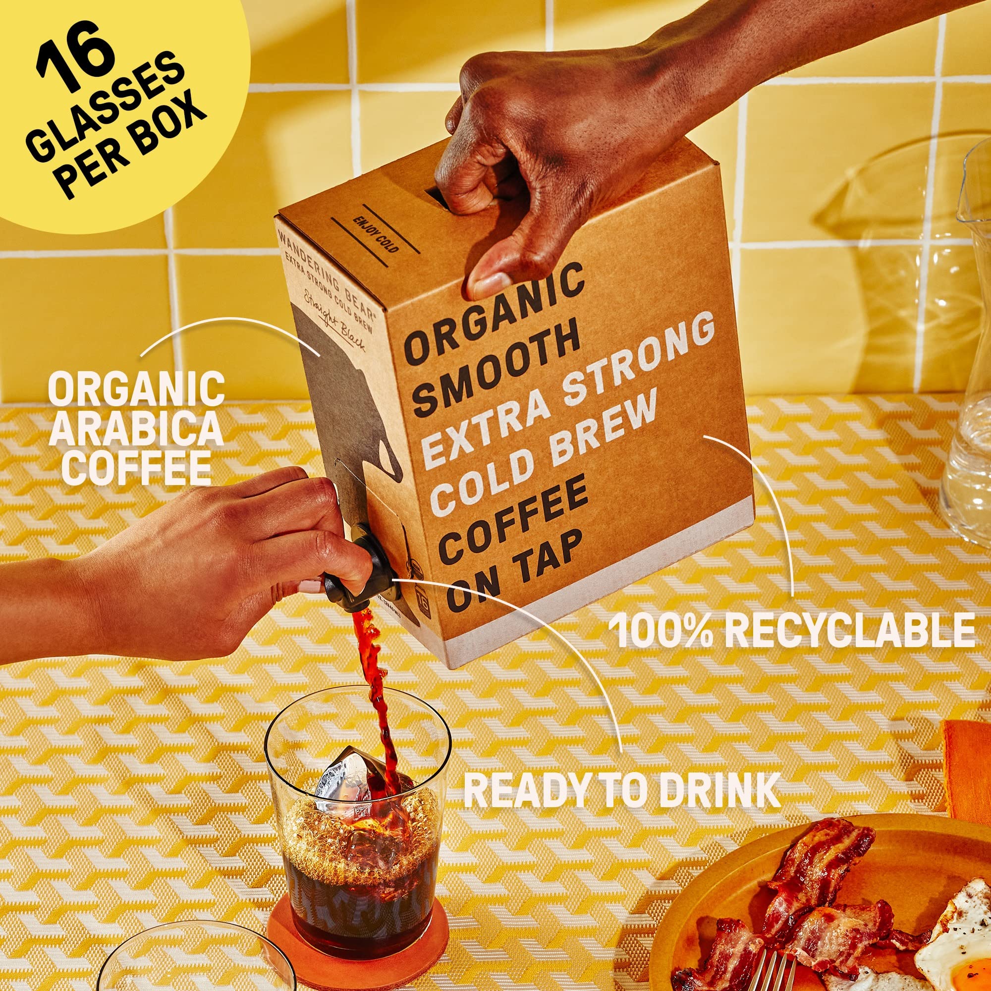 Wandering Bear Organic Caramel Cold Brew Coffee On Tap, 96 fl oz - Extra Strong, Smooth, Unsweetened, Shelf-Stable, and Ready to Drink Iced Coffee, Cold Brewed Coffee, Cold Coffee