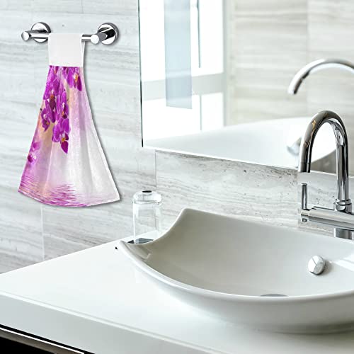 Vnurnrn Purple Florals Water Hanging Tie Towels Absorbent Hand Towel with Hook & Loop for Kitchen Bathroom 2 Pieces