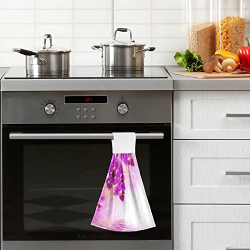 Vnurnrn Purple Florals Water Hanging Tie Towels Absorbent Hand Towel with Hook & Loop for Kitchen Bathroom 2 Pieces