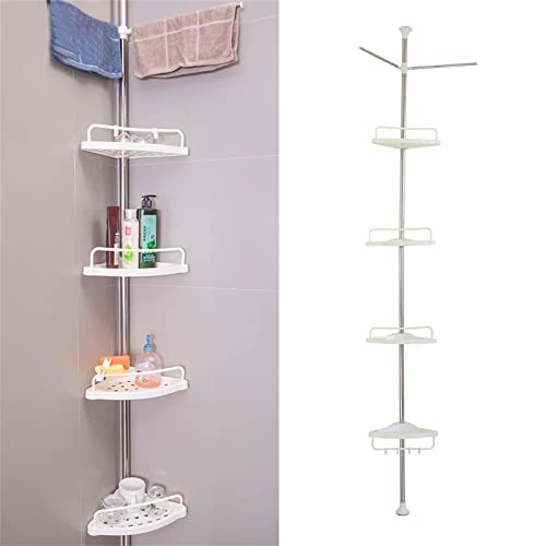 CNCEST 4 Tier Bathroom Shower Storage Shelf Corner Shower Caddy Tension Pole Rust Proof Telescopic Rod Storage Rack Organizer Corner Shower Organizer