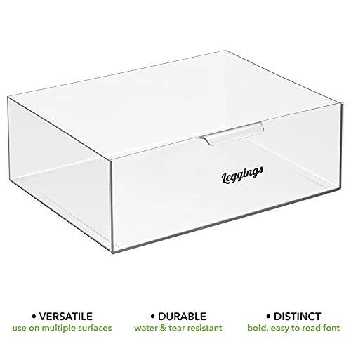 mDesign Plastic Closet Storage Organizer Bin Container with 32 Labels - Organizer for Drawers, Shelves, Bedroom, and Hallway Storage - 16" Long - Clear