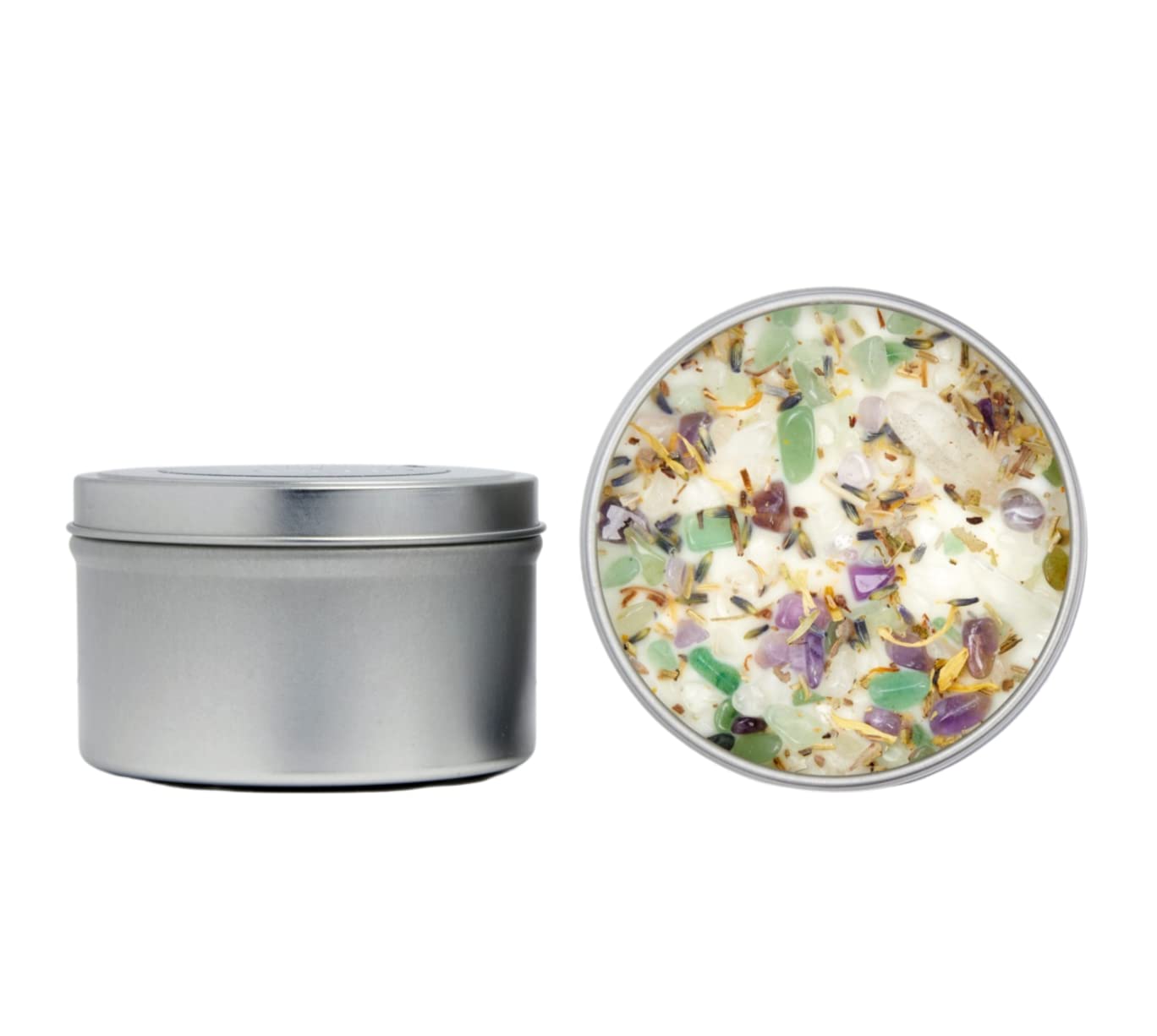 Healing Energy Candle by New Moon Beginnings - Negative Energy Cleansing - Soy Aromatherapy Candle - Handmade Candle with Crystals & Herbs - Energy Healing Candle - 8oz Tin