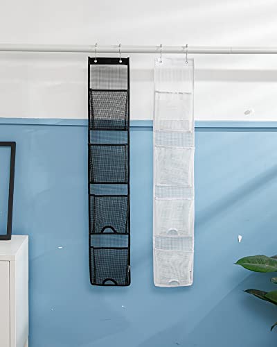 Jelier Mesh Shower Caddy Organizer, Hanging Shower Curtain Pockets for Bathroom Accessories (white)