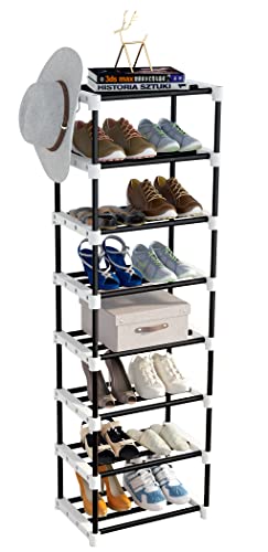 SRQMQ Sturdy Metal Shoe Rack Organizer, 8 Tiers Vertical Shoe Rack Holds 16 Pairs Shoes for Entryway, Bedrooms and Stair Passage
