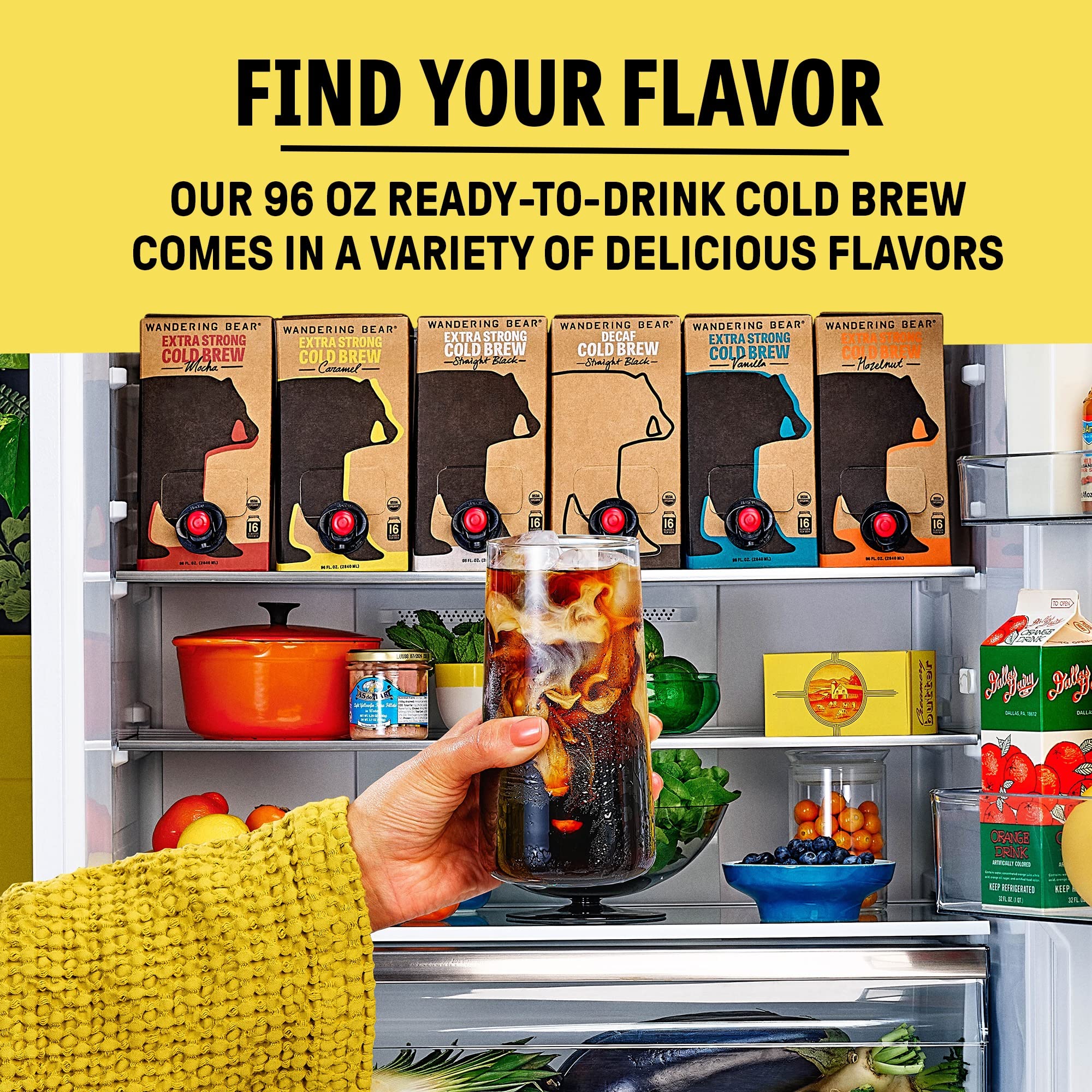 Wandering Bear Organic Caramel Cold Brew Coffee On Tap, 96 fl oz - Extra Strong, Smooth, Unsweetened, Shelf-Stable, and Ready to Drink Iced Coffee, Cold Brewed Coffee, Cold Coffee
