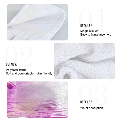 Vnurnrn Purple Florals Water Hanging Tie Towels Absorbent Hand Towel with Hook & Loop for Kitchen Bathroom 2 Pieces
