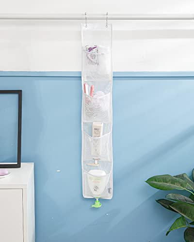 Jelier Mesh Shower Caddy Organizer, Hanging Shower Curtain Pockets for Bathroom Accessories (white)