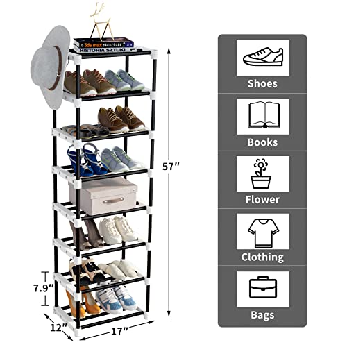 SRQMQ Sturdy Metal Shoe Rack Organizer, 8 Tiers Vertical Shoe Rack Holds 16 Pairs Shoes for Entryway, Bedrooms and Stair Passage