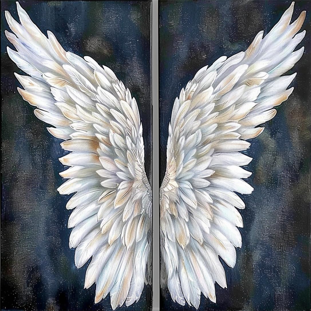 pigpigboss Angel Wings Diamond Painting Kit 5D Full Round Drill Diamond Painting Arts Feather Wing Diamond Dots Kit for Adult Angel Wing Diamond Painting Set for Beginner (16X16 inches)