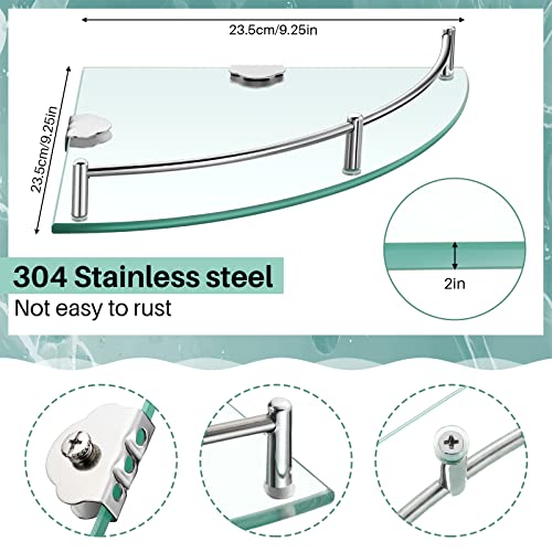 Corner Shower Shelf 2-Tier Glass Corner Shelf Stainless Steel Wall Mounted Corner Bathroom Organizer for Storing Bottle Shower Gel Shampoo Brush, Silver, 9.25 Inches（2Pcs）