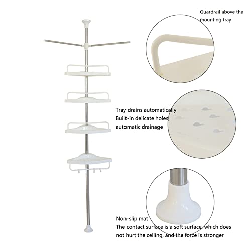 CNCEST 4 Tier Bathroom Shower Storage Shelf Corner Shower Caddy Tension Pole Rust Proof Telescopic Rod Storage Rack Organizer Corner Shower Organizer