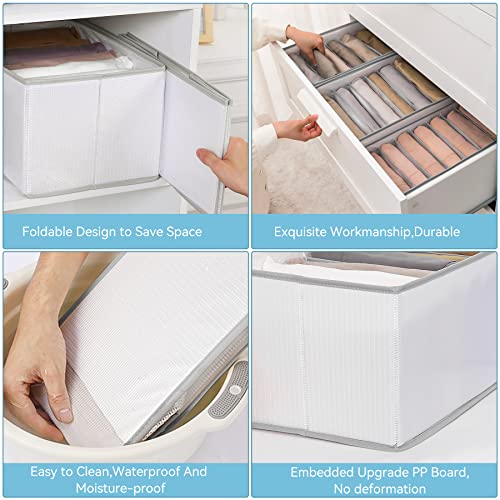 2 Pack Wardrobe Clothes Organizer, 5-7 Grids Clothes Organizer with Support Plates, Foldable Washable Clothes Drawer Organizer and Clothes Organizer for T-Shirts, Bras, Pajamas, Bottoms (7Grids)