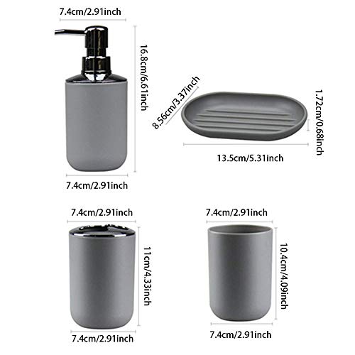 JIANWEI 4-Piece Bathroom Accessory Set, Bath Ensemble Includes Soap Dispenser, Toothbrush Holder, Toothbrush Cup, Soap Dish, Bathroom Home Decor and Housewarming Gift(Grey)