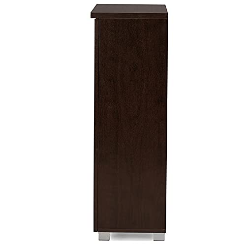 BOWERY HILL Contemporary 2 Door Wooden Shoe Cabinet, 15 Pairs Shoe Rack Storage Organizer in Dark Brown