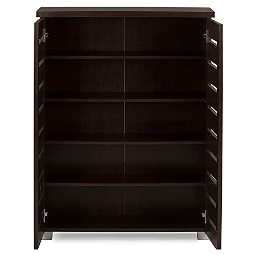 BOWERY HILL Contemporary 2 Door Wooden Shoe Cabinet, 15 Pairs Shoe Rack Storage Organizer in Dark Brown